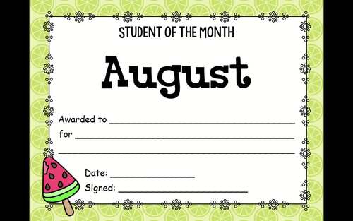 Student of the Month Awards (August - June) | TPT