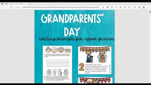 GRANDPARENTS' DAY Writing Prompts by Lopez Land Learners | TPT