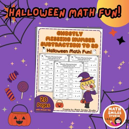 Ghostly Missing Number Subtraction to 20 | Halloween Math Fun | 1st-2nd ...