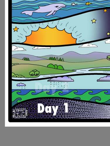 The Seven Days of Creation hand drawn Bible coloring design- 7 days on ...