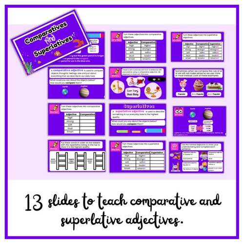 Comparative and Superlative adjectives: Grammar slides and worksheets