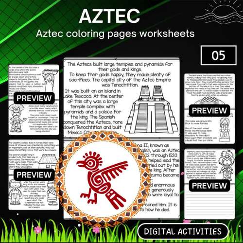 Aztec coloring pages worksheets by GLD Worksheet Kids | TPT