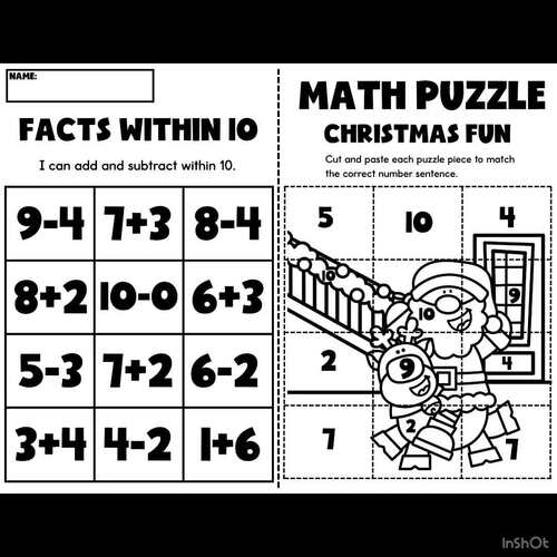 1st Grade Santa-Themed Math Puzzles | Addition & Subtraction Within 10