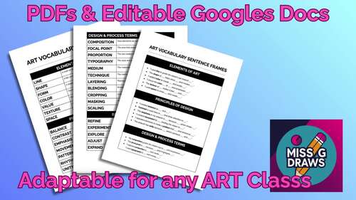 Art Vocabulary Reference – Editable Google Doc + Printable PDF by Miss ...