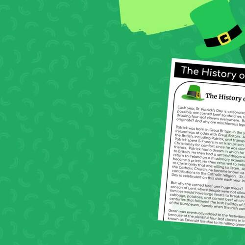 History of St. Patrick's Day Close Reading Story, Crossword, + Word Riddle!