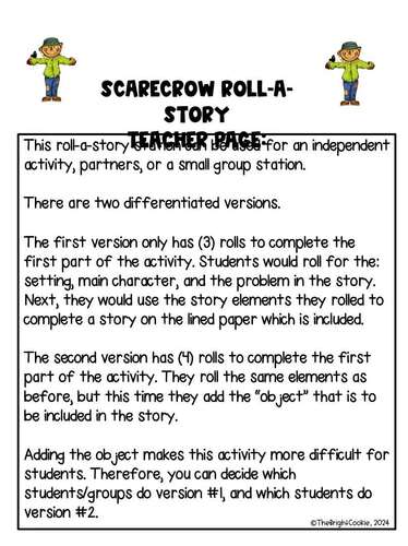 Fall Themed Scarecrow Roll-A-Story Creative Writing Activity, Fall ...
