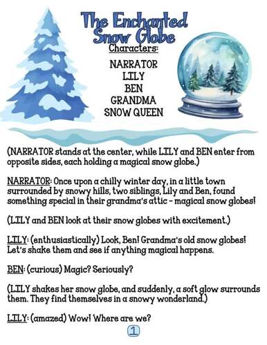 Winter Reader's Theater Enchanted Snow Globe Fluency Grade 5 ELA January