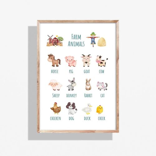 Farm Animals Poster for Kids Room | Printable Farm Animal Wall Art