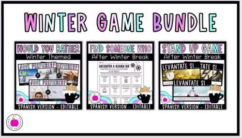 Spanish Winter Activity and Game Bundle - Editable by KJ Inspired Resources