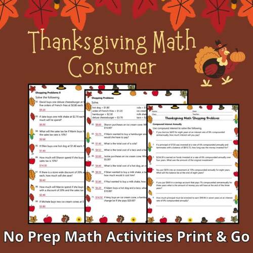 Thanksgiving Math Consumer Wages, Interests, Shopping Word Problems ...