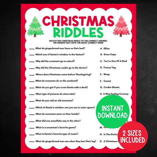 Classroom Christmas Game, Printable Christmas Riddle Game, Classroom ...