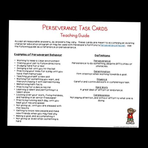 Perseverance Lesson: Social Skills Task Cards by Penelope's Portfolio