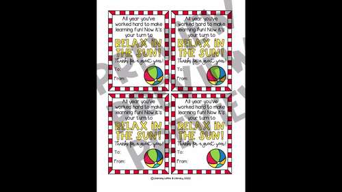 Teacher Appreciation Gift Tags Summer Break Beach Pool End of Year ...
