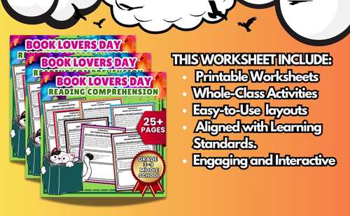 National Book Lovers Day Reading Comprehension Worksheet 3rs,4th,6th ...