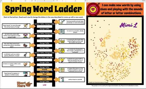 Spring Word Ladder for Spelling and Vocabulary Pixel Art - Differentiated