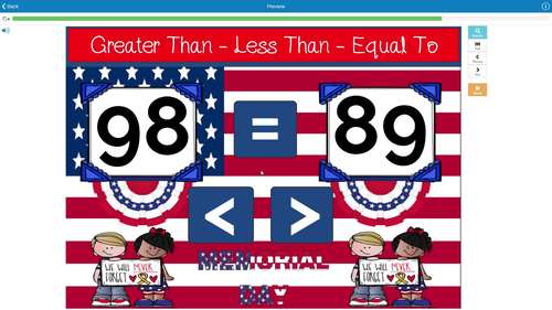 Memorial Day Comparing Numbers Within 100 Math Boom™ Cards by The ...