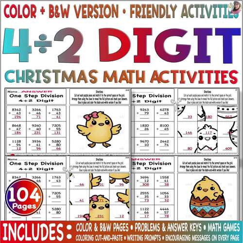 Single 1 step division 4 ÷ 2 Digit | Christmas picture, games, color ...