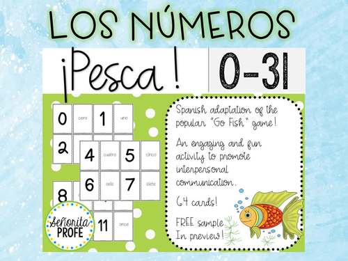 Los Números Pesca / Spanish Numbers Go Fish by Senorita Profe | TPT