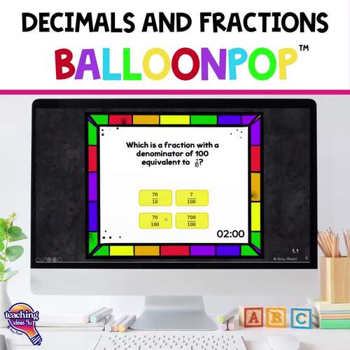 4th Grade Decimals & Fractions Digital Math Review Games BalloonPop™