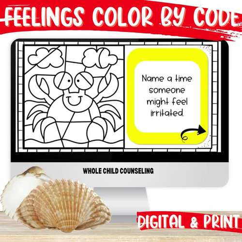 Color by Code SUMMER BEACH CRAB Feelings Identification Digital and ...