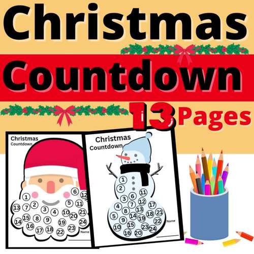 Christmas Countdown Activity Santa Snowman Numbers Math Resource Coloring