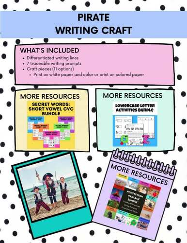 Pirate Writing Craftivity - Engaging Writing Prompts & Craft Ship Treasure