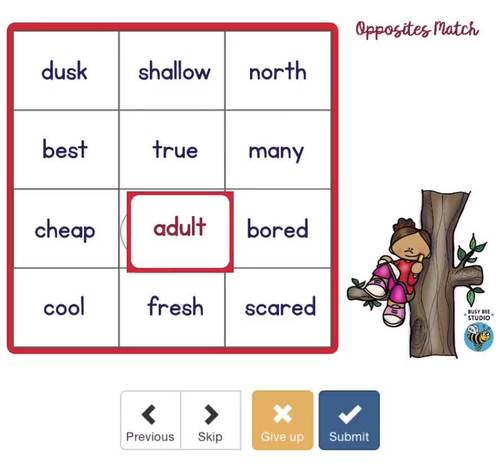 Antonyms Game Boom Cards Opposites set 6 by Busy Bee Studio | TPT