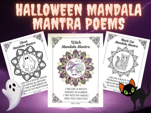 Halloween Mandala Mantra Poems Coloring Sheets Mindfulness Art SEL Yoga ...