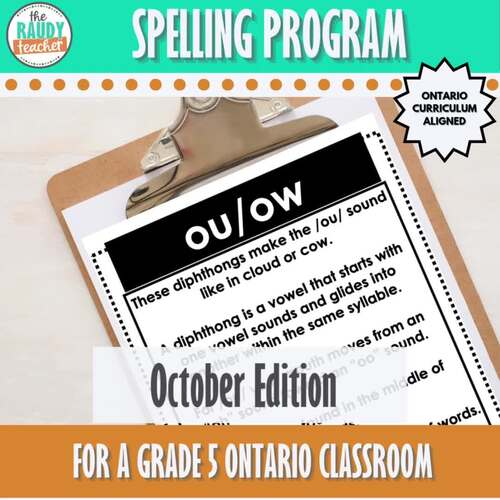 Grade 5 October Spelling Program: Ontario Language Curriculum 2023