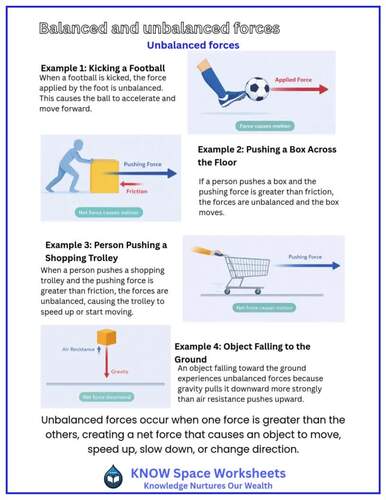 Balanced and Unbalanced Forces Worksheet with Real-World Examples