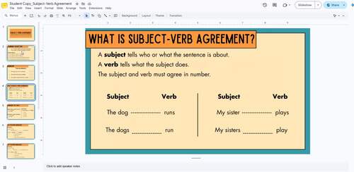Subject-Verb Agreement Google Slides Lesson by Love and Literacy Lane