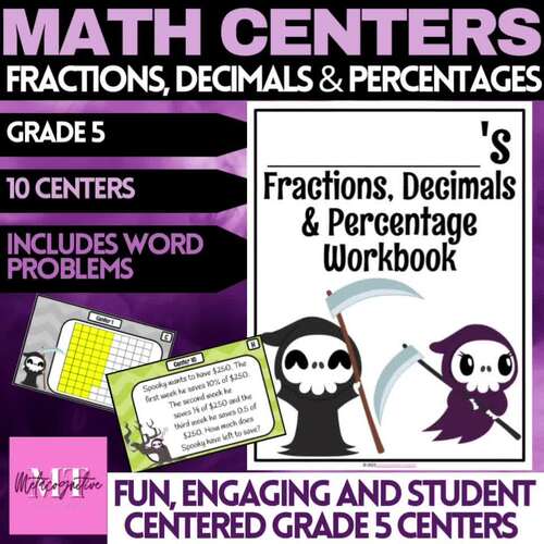 Grade 5 Fractions, Decimals & Percentages Math Centers & Workbook