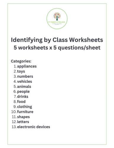 Identifying by class worksheets- circle the correct answer-5 pages