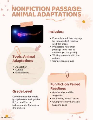 Animal Adaptations (Nonfiction Passage, Writing Prompts ...