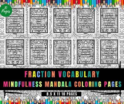 Fraction Vocabulary Mindfulness and Relaxing Printable Coloring Pages ...