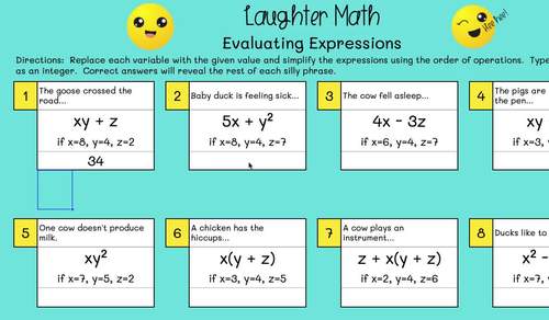 Evaluating Expressions Digital Activity - Laughter Math by Try-Angle Math
