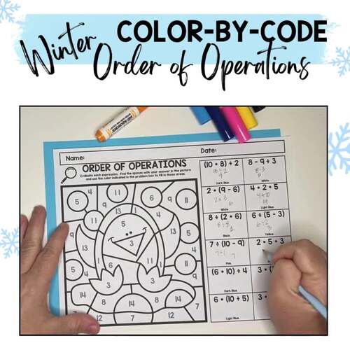 Winter Math Order of Operations Color by Code Differentiated Practice ...