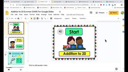 Addition GAME for GOOGLE SLIDES: Facts From 11-20: Self-Checking WITH ...