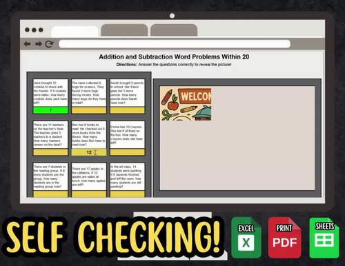 Self-Checking Mystery Puzzle: 1st Grade Word Problems Within 20 Print ...