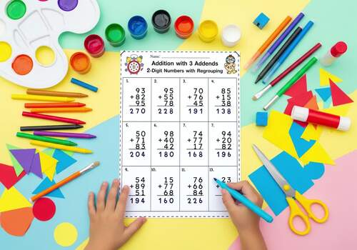 Addition with 3 Addends Worksheets – 2-Digit Numbers with Regrouping ...