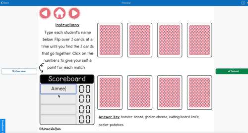 Cooking Tools Associations Memory Match Game Boom Cards™ by Aimee Walton