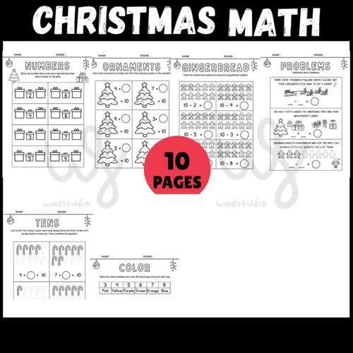 Christmas Math Worksheets | NO PREP Kindergarten & 1st Grade Activity Pack