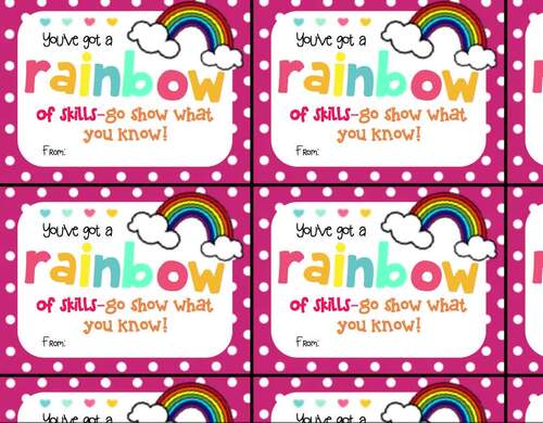 Rainbow (Skittles) Testing Motivation Gift Tag- You've got a rainbow of ...