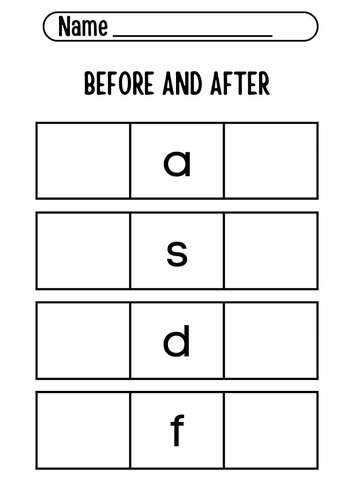 Alphabet Worksheet Before & After Letter Printable by Taro Creator