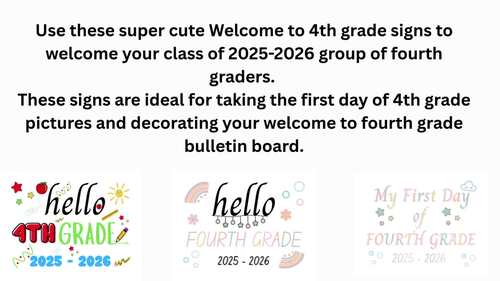 First Day of Fourth Grade Signs, Welcome To 4th Grade Bulletin Boards Signs