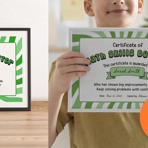 Math Skills Booster Certificate of Achievement | Recognition Award ...