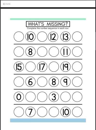 Number Sequencing, Missing Numbers, Counting to 20, Number Order