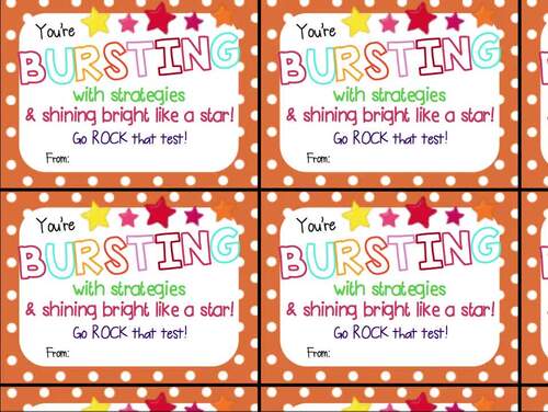 "Bursting" Motivational Test Day Gift Tag – Encouragement for Students