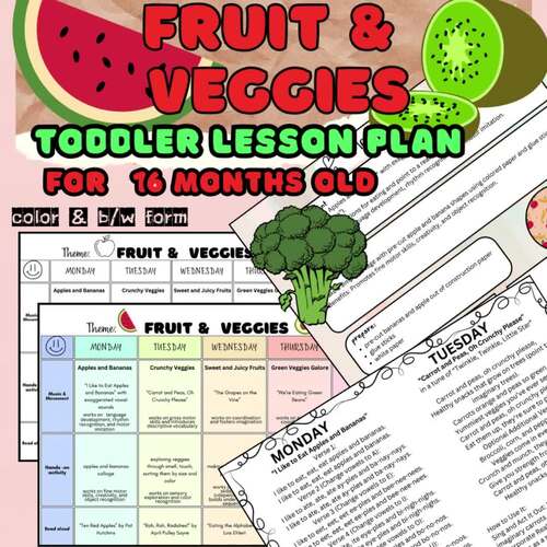 VEGGIES AND FRUIT- toddler weekly lesson plan for 16 months old | TPT