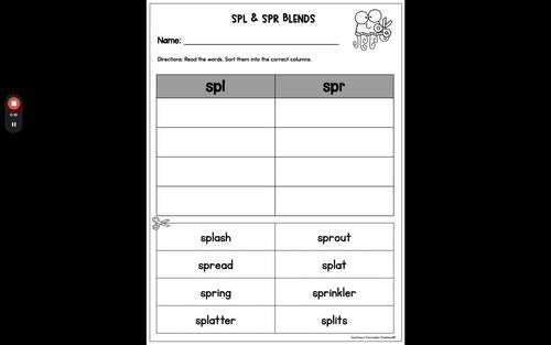 Trigraphs scr, shr, spl, spr, squ, str, and thr Worksheets 3 Letter Blends